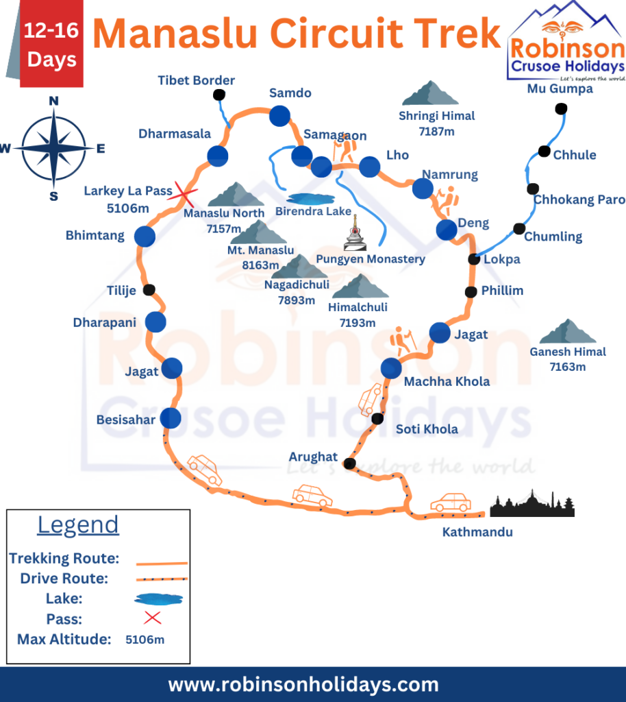 Manaslu Circuit Trek Map for 2024/2025 - Robinson Holidays