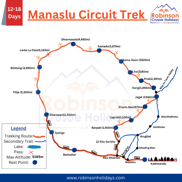 Manaslu Circuit Trek Map for 2024/2025 - Robinson Holidays